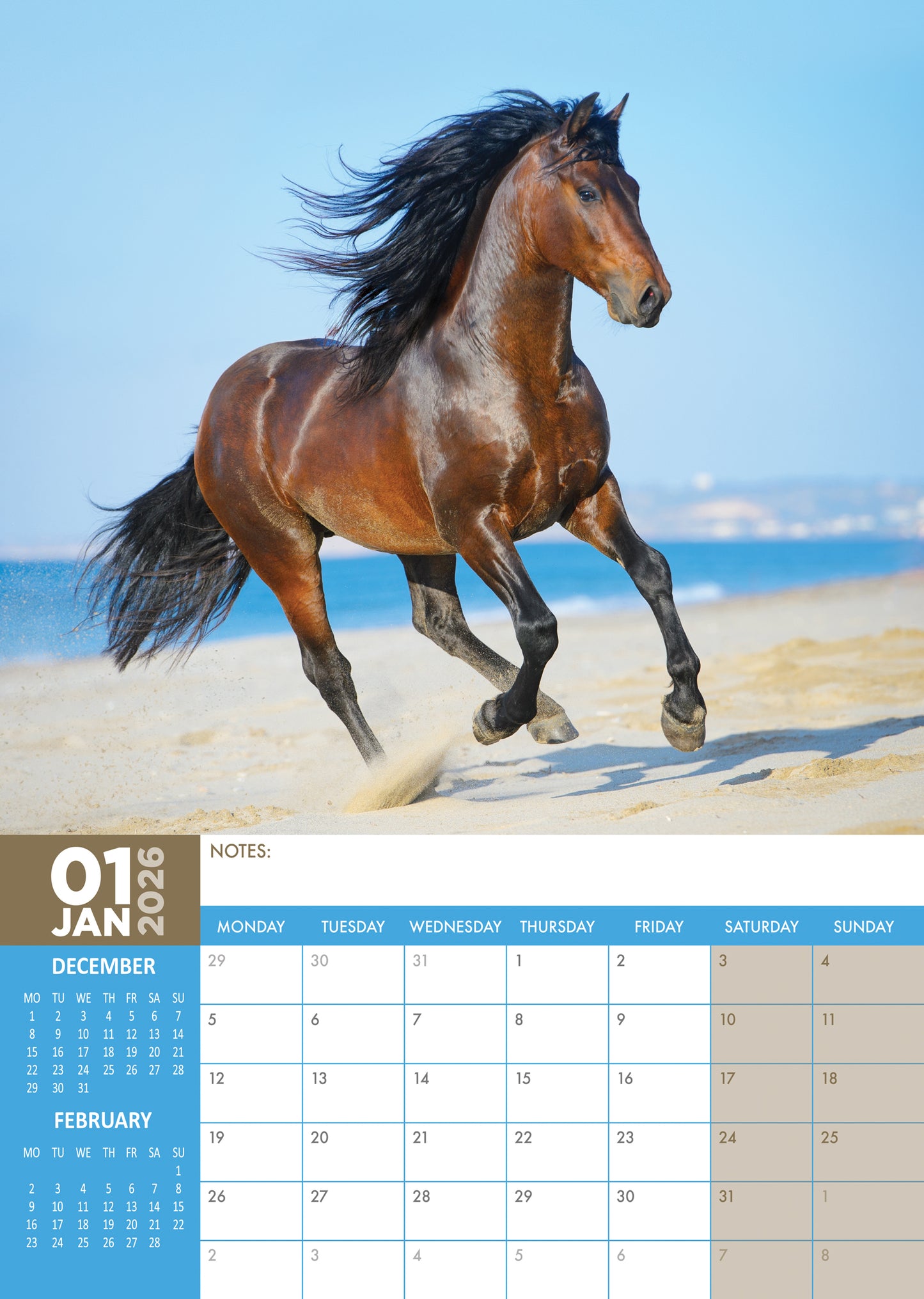 Horses - A3 Calendar 2026 – CalendarsRus
