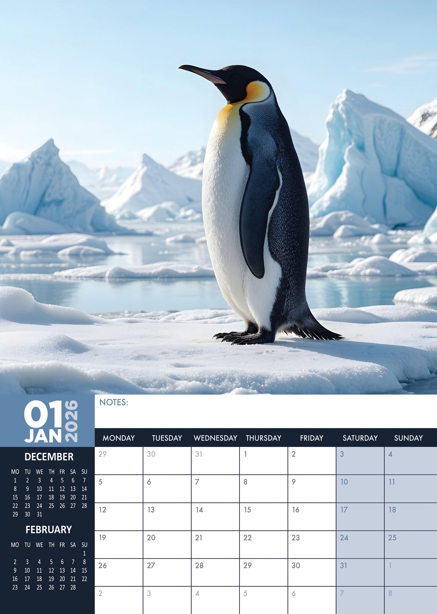 Penguins - A3 Calendar 2026 – CalendarsRus